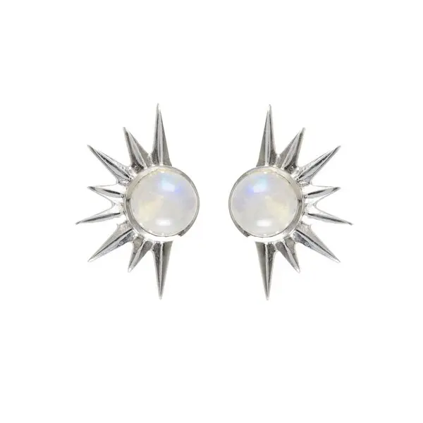 CHARLOTTE'S WEB JEWELLERY Total Eclipse Statement Stud Earrings With Rainbow Moonstone In Sterling - Silver