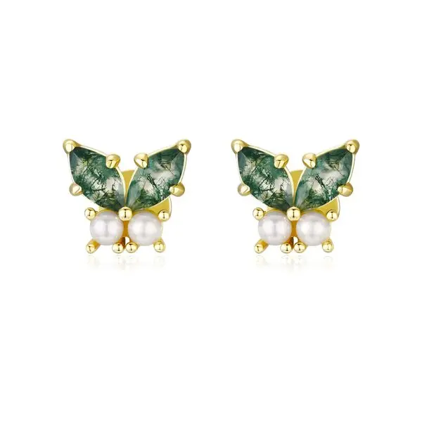 AZURA JEWELRY NEW YORK Monarch Butterfly Moss Agate Earrings - Gold
