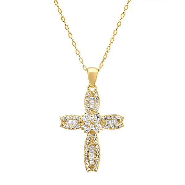 KYLIE HARPER Baguette Cz Cross Pendant Necklace - Gold