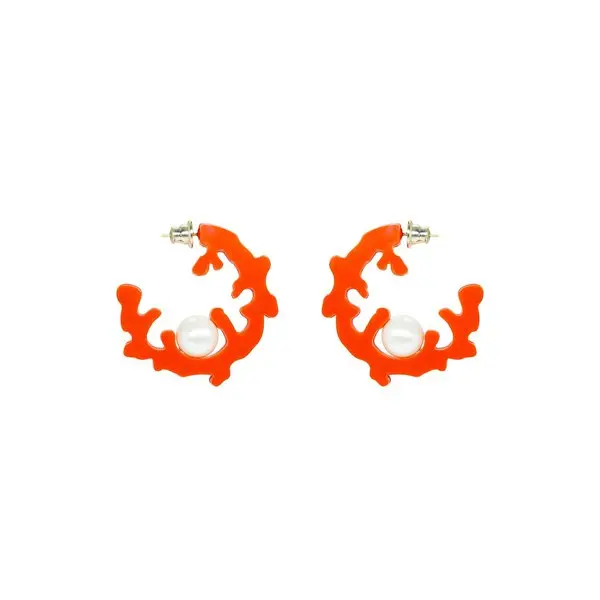 GISSA BICALHO Coral And Pearl Hoop Earrings - Orange