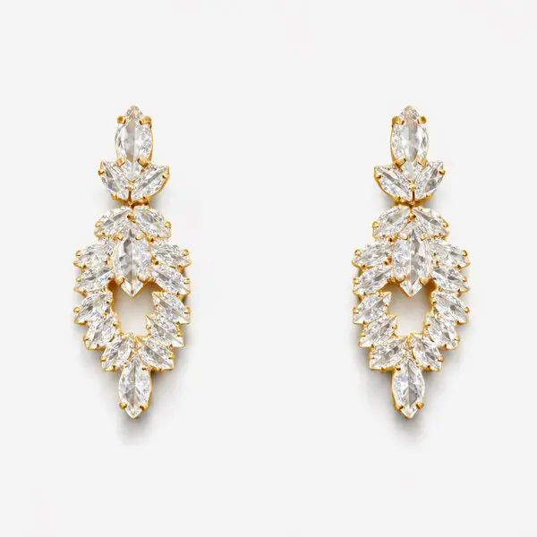 MAISON DE GALA Leaf Crystal Drop Earrings - Gold