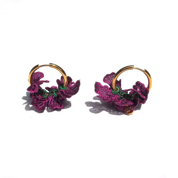 NANA WATANABE Swell Wave-inspired Embroidered Hoop Earrings - Purple