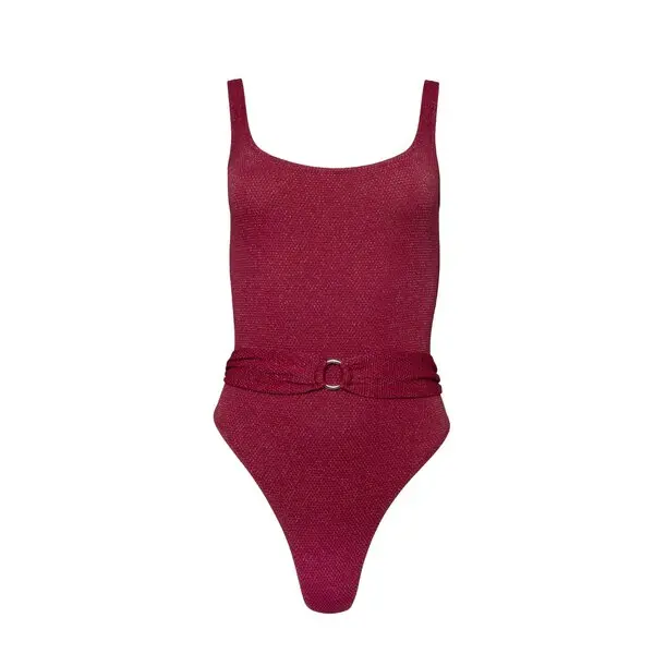 FOREVER YOUNG THE LABEL Lurex One-piece Swimsuit With Belt - Red