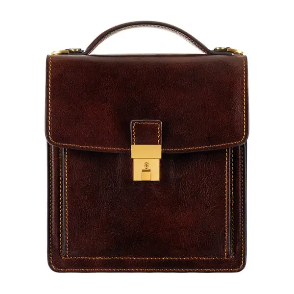 TIME RESISTANCE Small Leather Briefcase - Brown
