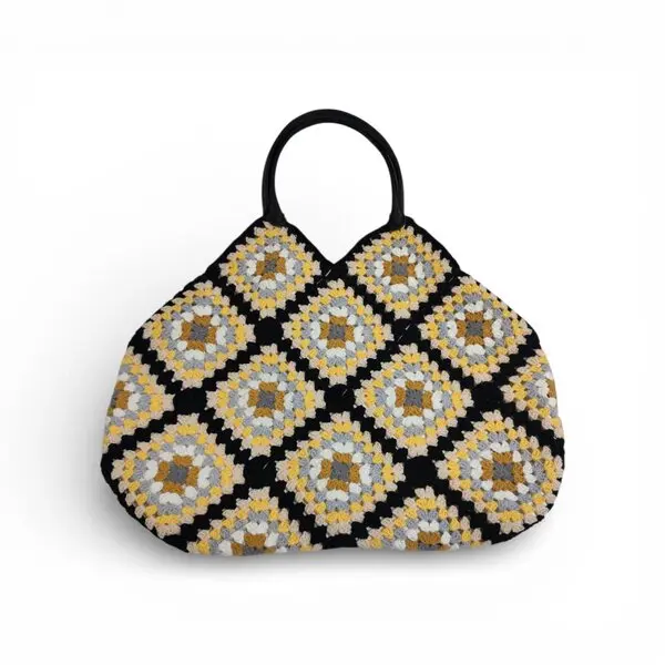 SPRINGMOONATELIER Handmade Granny Square Crochet Tote - Black