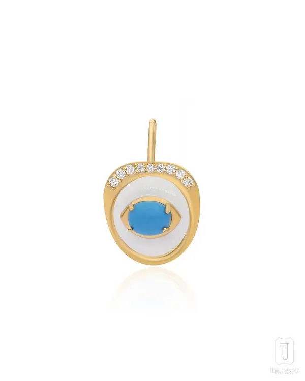 THE JEWELZ Silver And Yellow Gold Turquoise Charm Pendant With Diamonds - Silver/yellow/blue