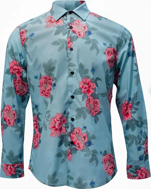 LORDS OF HARLECH Green / Blue / Grey Nigel Floating Forna Shirt In Nile - Green/blue/grey