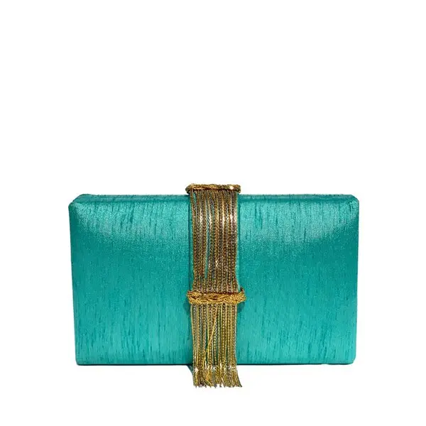 SIMITRI Capri Fringe Clutch - Green/gold