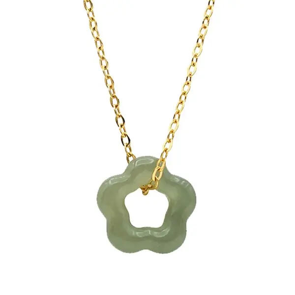 SEREE Plum Blossom Jade Pendant Necklace - Green