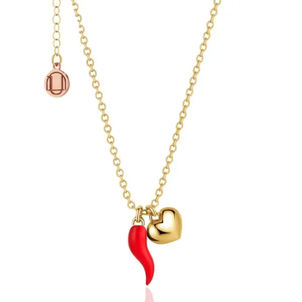 UNALOE Gold Vermeil Cornicello And Heart Charm Necklace - Gold/red