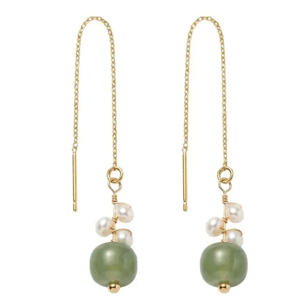 SEREE Madeleine Jade & Freshwater Pearl Drop Earrings - Green