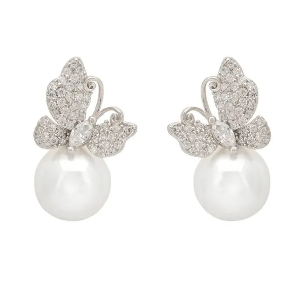 LATELITA Butterfly Drop Earrings With Pearl - Silver/white