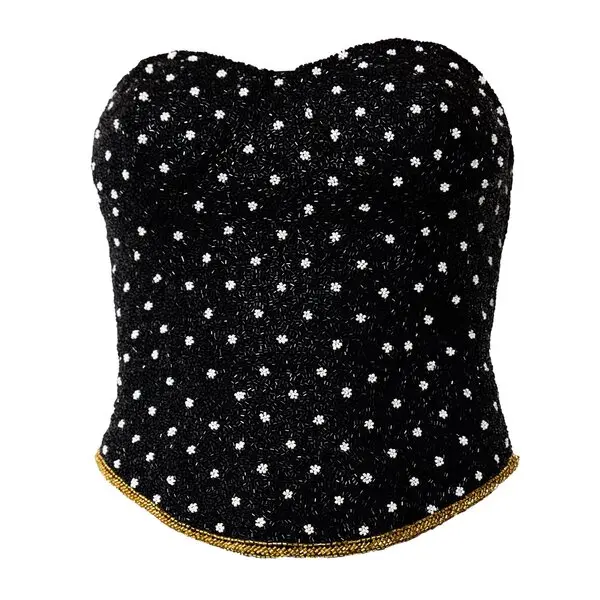 SELF-ADORE Embellished Corset Top With Polka Dot Beading