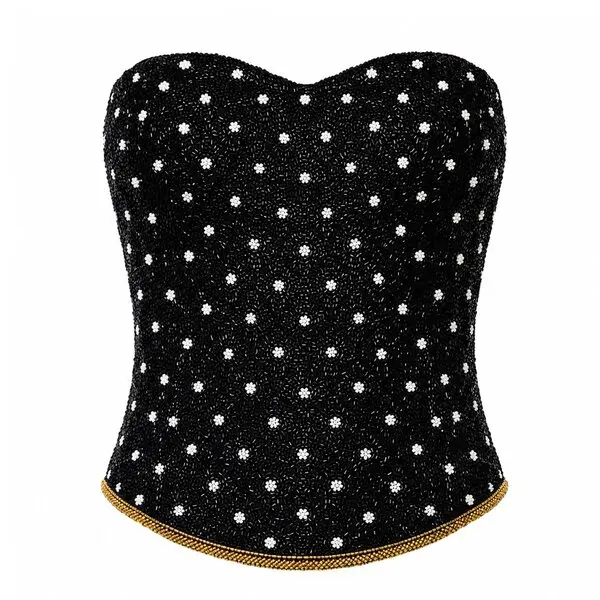 SELF-ADORE Embellished Corset Top With Polka Dot Beading - Black/gold