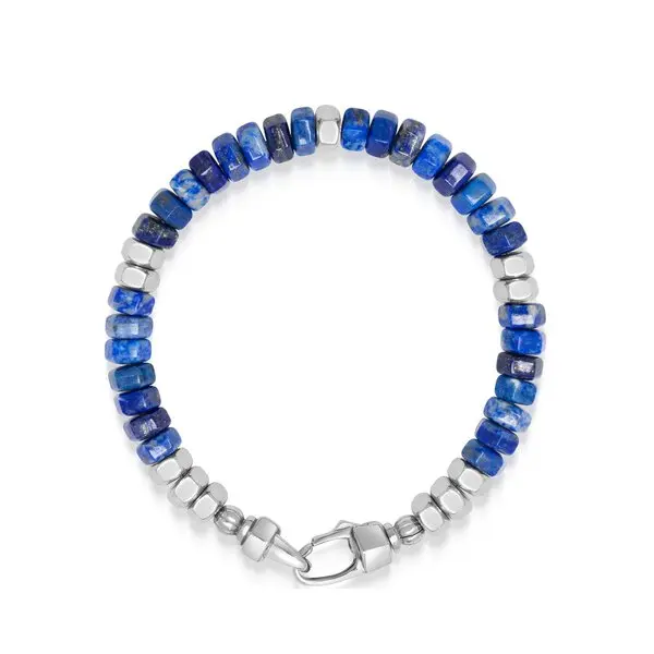 NIALAYA JEWELRY Lapis Lazuli And Silver Hexagon Beaded Bracelet - Blue