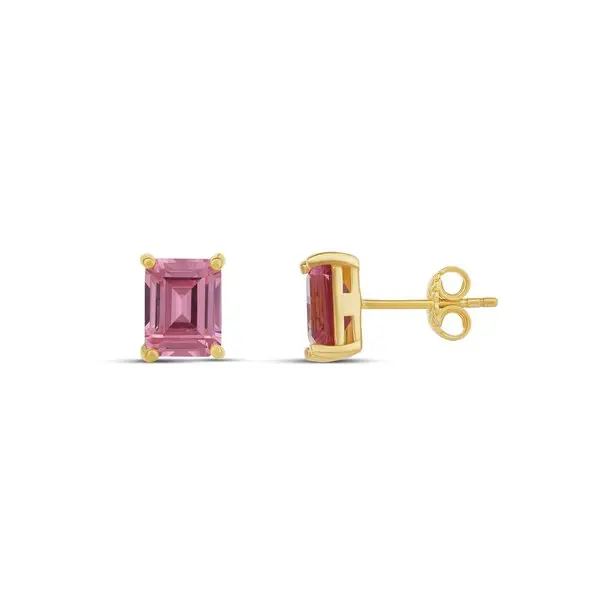 SHYMI Pink Emerald Prong Stud Earrings - Gold/pink