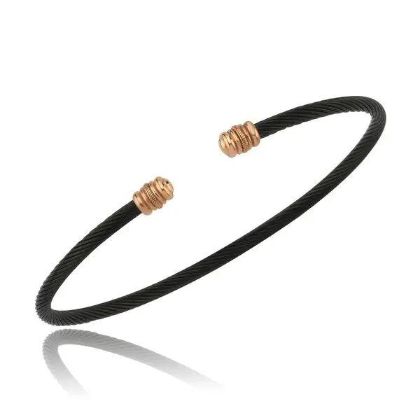 ECCE ARTISAN DIAMONDS 14k Solid Gold Tipped Twist Bangle Bracelet - Black