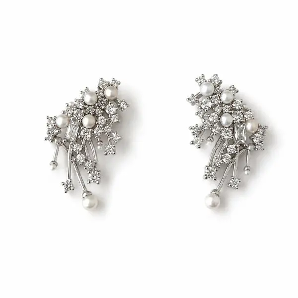 NINEMOO Celeste Radiance Pearl And Cubic Zirconia Drop Earrings - Silver