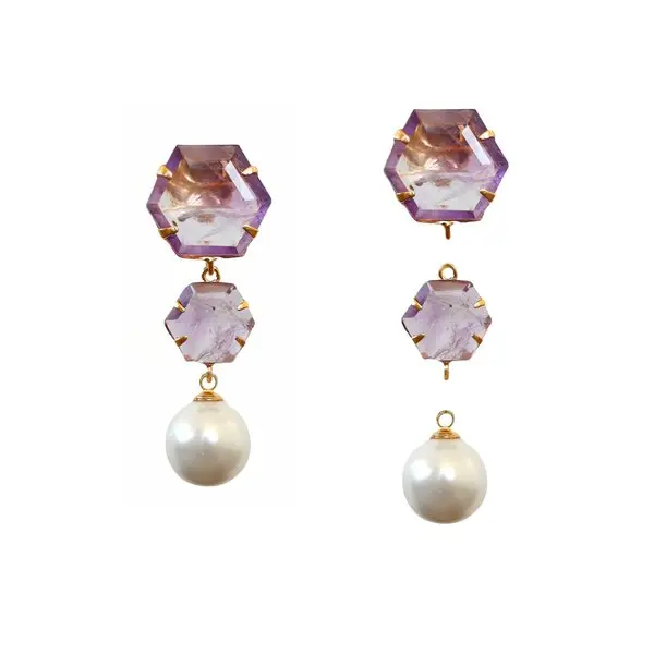 Bounkit Boston Amethyst And Pearl Earrings - Purple/white