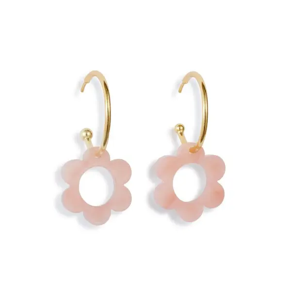 TOOLALLY Charming Flower Hoop Earrings - Gold/pink