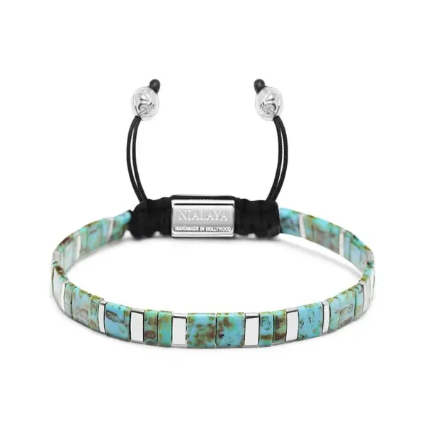 NIALAYA JEWELRY Bracelet With Turquoise And Silver Miyuki Tila Beads - Green