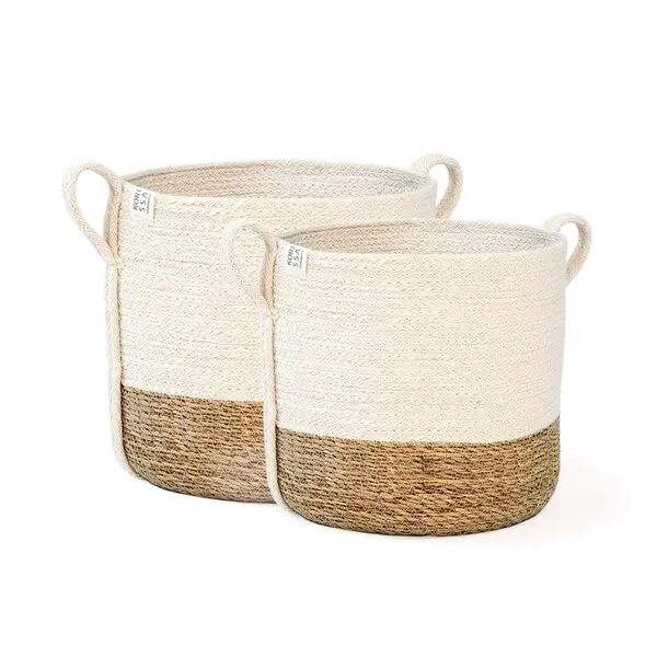 KORISSA Savar Basket With Side Handle Set Of 2 - White