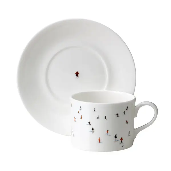 DEDE JOHNSTON Skiers Tea Cup & Saucer - White