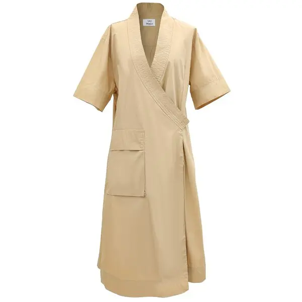 SMART AND JOY Cotton Kimono Wrap Dress - Beige