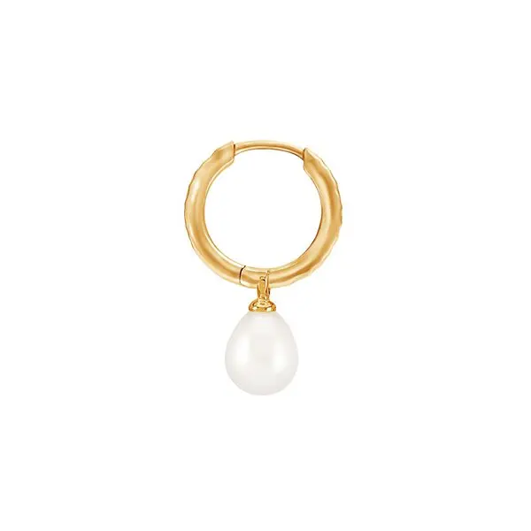 DOWER & HALL Single Timeless Oval Pearl Charm Hoop Earring - Gold