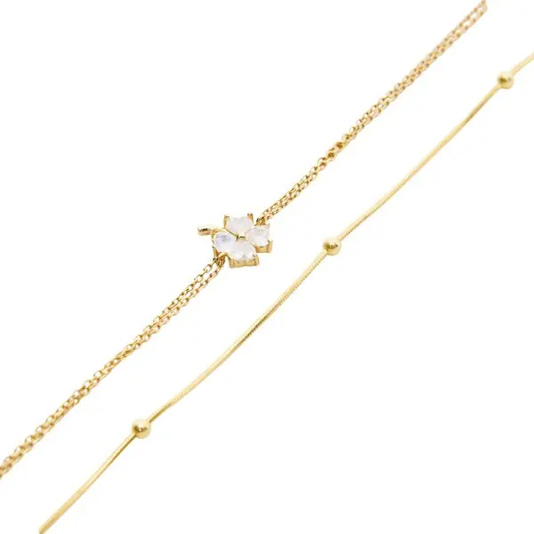 SPERO LONDON White Clover And Italian Bead Chain Bracelet Set - Gold