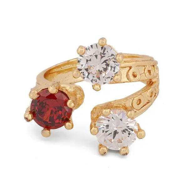 EBRU JEWELRY Radiant Carnelian & Diamond Trio Ring - Gold/red