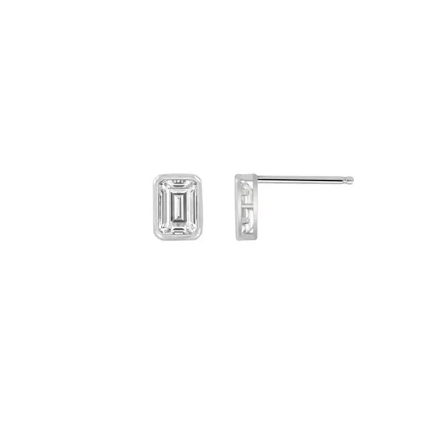 DIAMONBLISS Silver Plated Emerald Cut Stud Earrings - White
