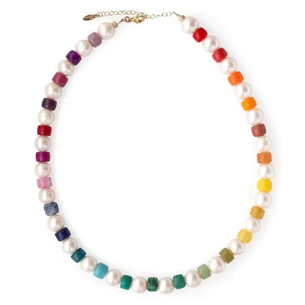Kris Nations Freshwater Pearl And Gemstone Beaded Necklace - Gray/yellow