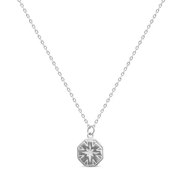 CLEMENCE WREN Hexagon Charm Pendant Necklace - White/silver
