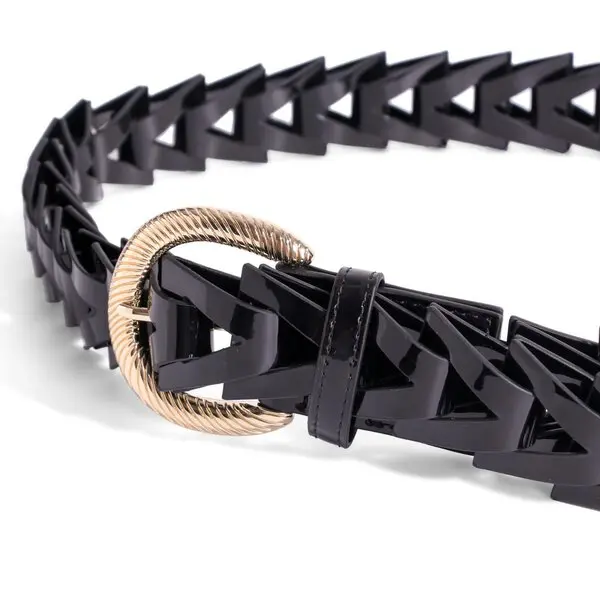 JURGI BRAND Triangle Loop Patent Leather Belt - Black/gold
