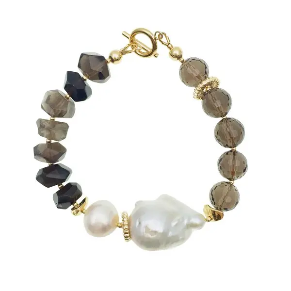 FARRA Baroque Pearl, Tiger Eye, And Quartz Bracelet - White