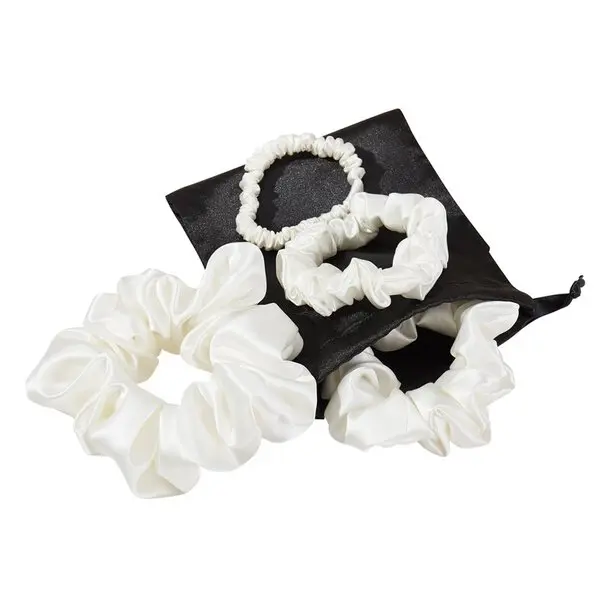 SOFT STROKES SILK Set Of Four Pure Mulberry Silk Scrunchies - White