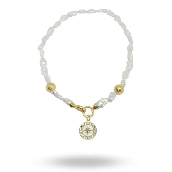 LINYA JEWELLERY Pole Star Locket Pearl Necklace - Gold