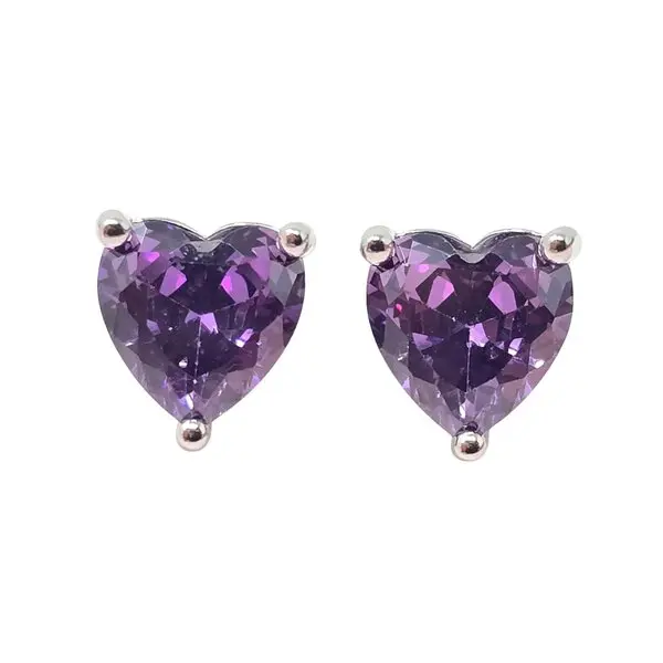 HARFI Heart-shaped Amethyst Cubic Zirconia Stud Earrings In Sterling Silver - Purple/silver