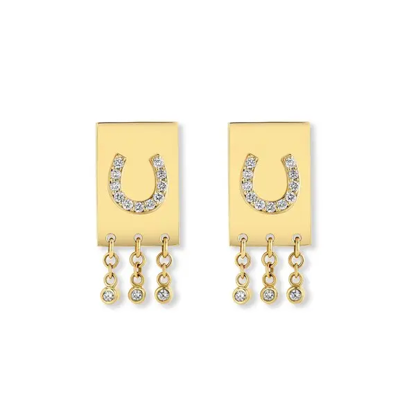 JEWELBIRD Diamond Horseshoe Dangle Earrings - Gold