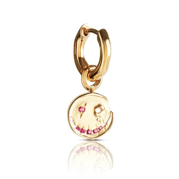 KASUN LONDON Smile Hoop Ruby Earrings - Gold