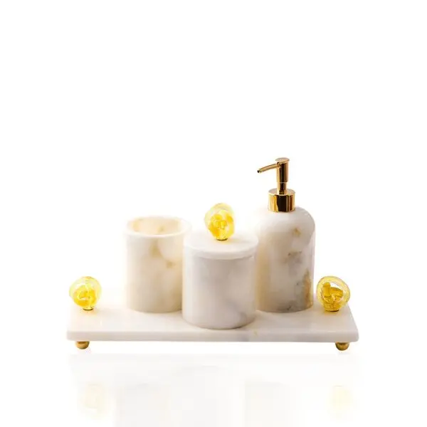 MARLETH White / Yellow Marble Bathroom Set With Amber Accents