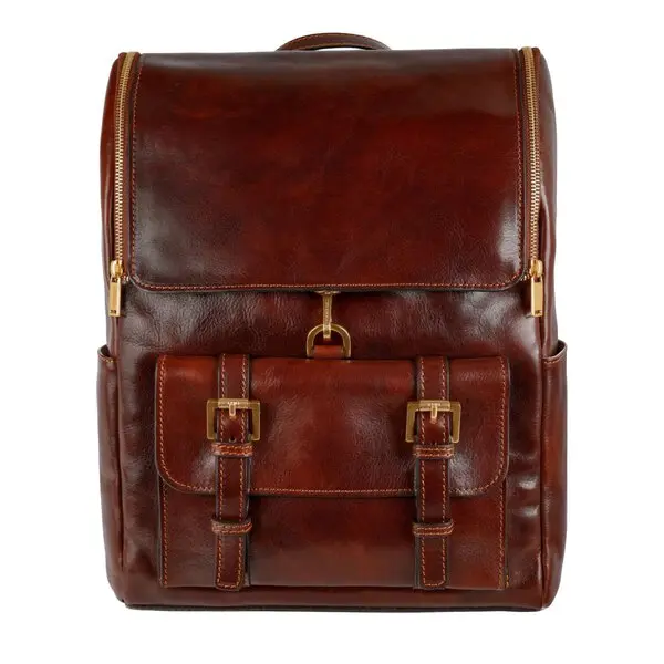 TIME RESISTANCE Large Full-grain Leather Backpack - Brown