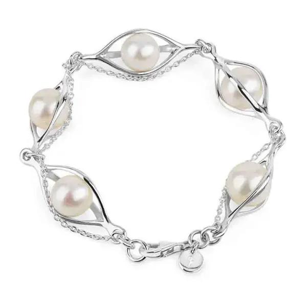 LUCY QUARTERMAINE Couture Pearl Bracelet With Swarovski Crystals - Silver