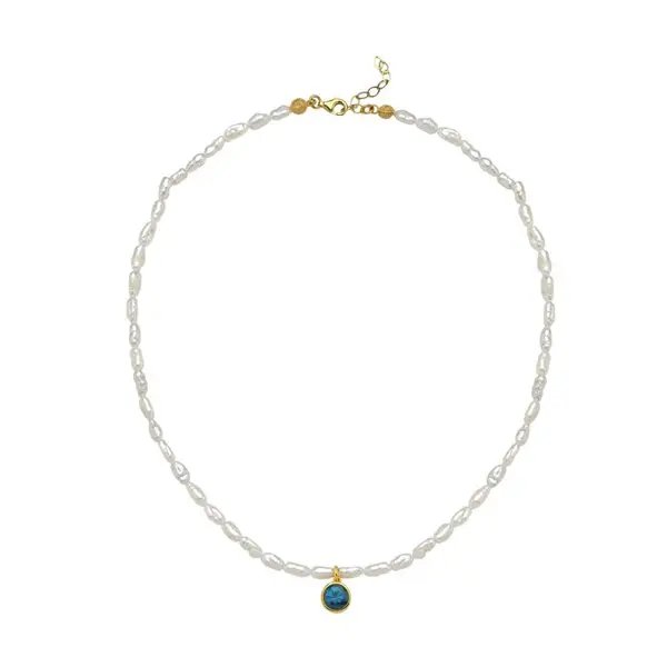 LINYA JEWELLERY Cosmic Small Pearl Zodiac Stone Necklace - Blue