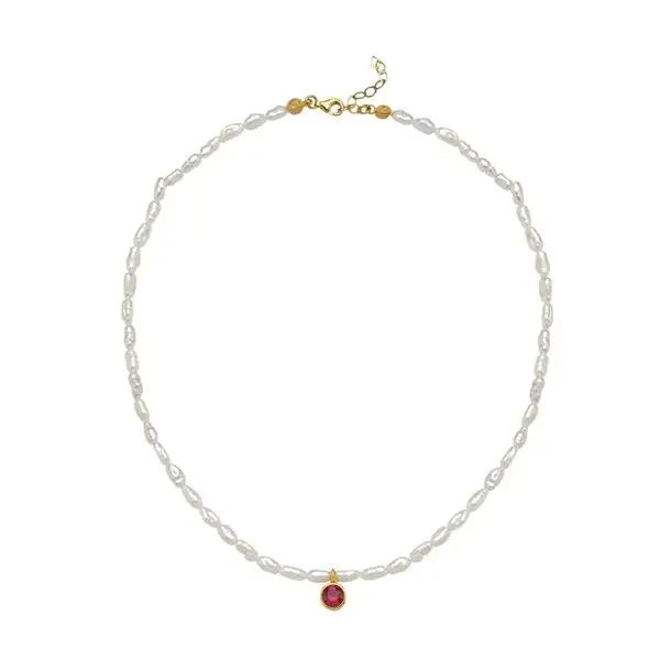 LINYA JEWELLERY Cosmic Small Pearl Zodiac Stone Necklace - Orange
