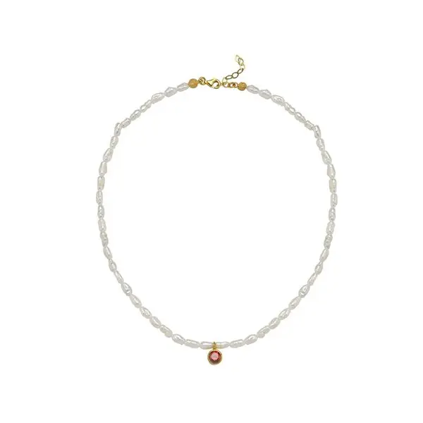 LINYA JEWELLERY Cosmic Small Pearl Zodiac Stone Necklace - Red