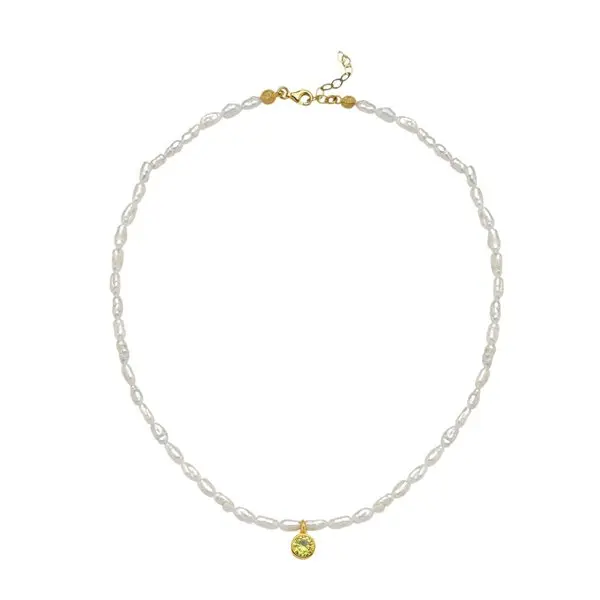 LINYA JEWELLERY Cosmic Small Pearl Zodiac Stone Necklace - Yellow
