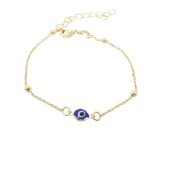 HARFI Gold Plated Beaded Evil Eye Bracelet - Gold/blue