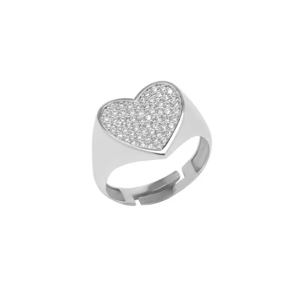 SPERO LONDON Sterling Pave Heart Signet Ring - Silver